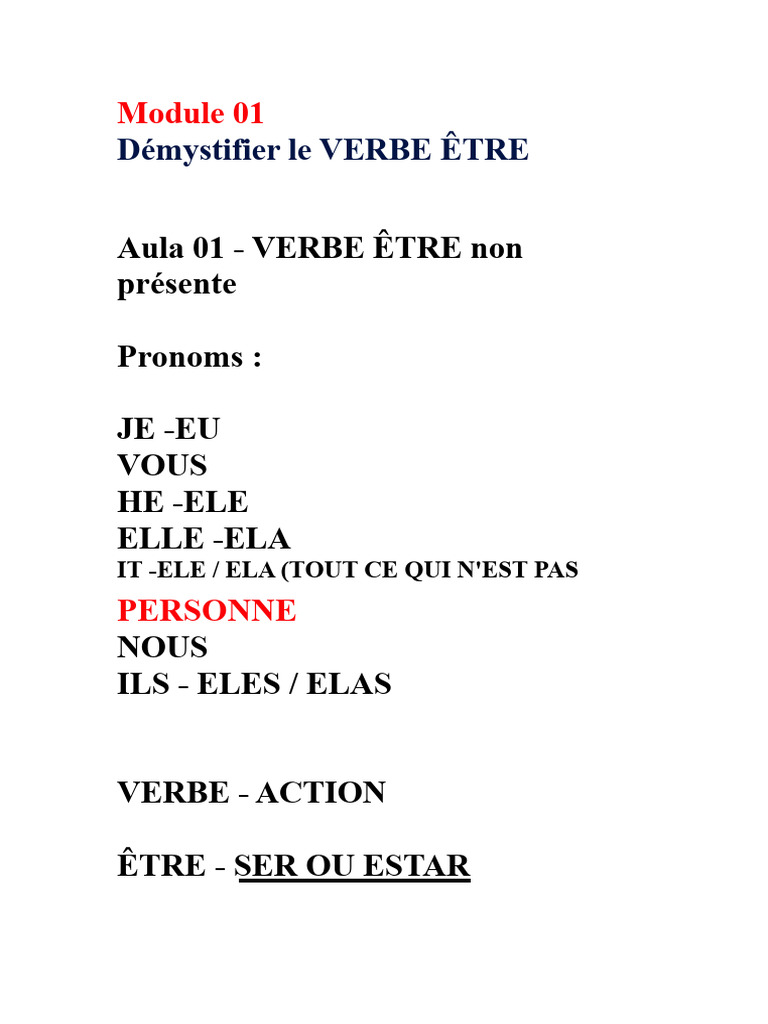 Comprendre le verbe être en français | PDF