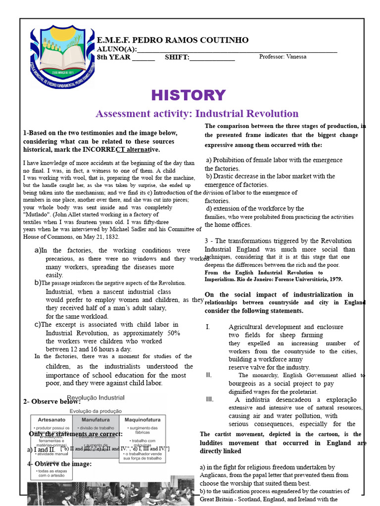 industrial revolution test | PDF | Industrial Revolution | Economies