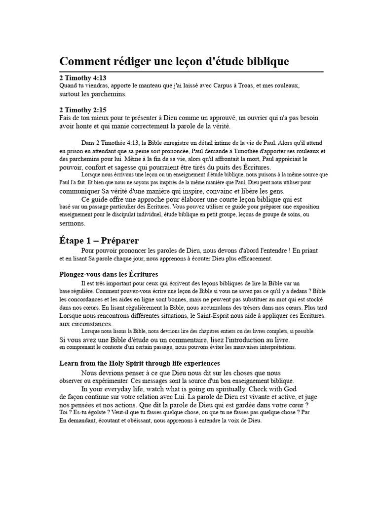 Guide pour rédiger une leçon biblique | PDF | Bible | Dieu