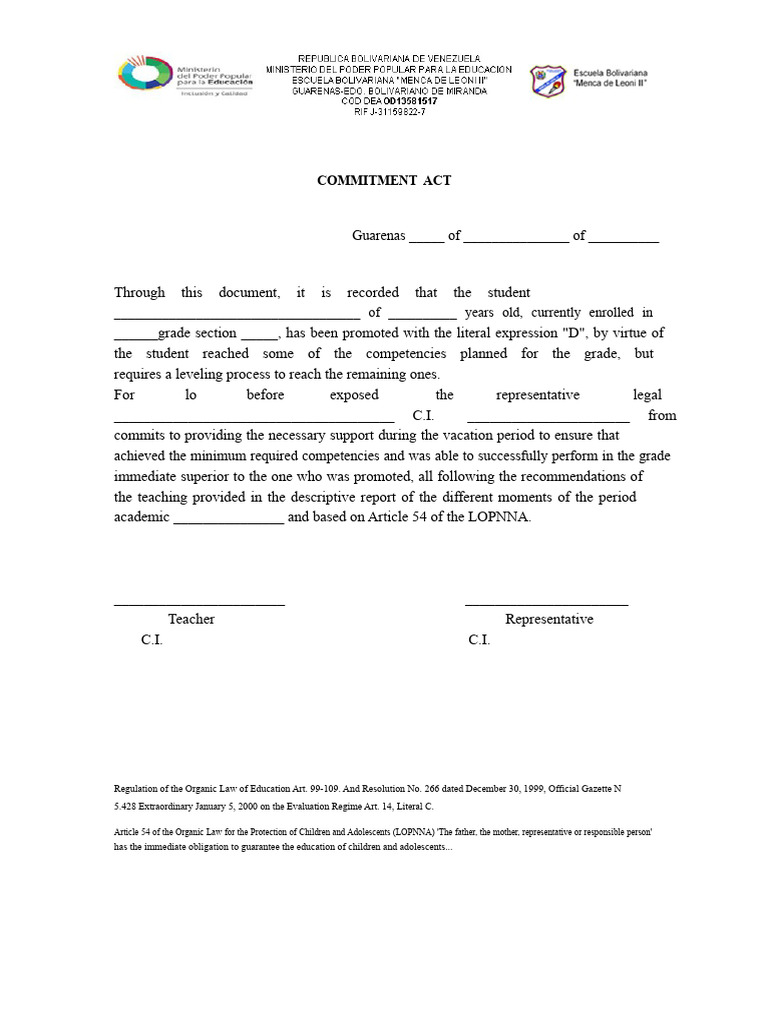 Student Promotion Commitment Document | PDF