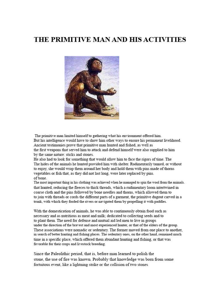 Primitive Man: Survival and Tools | PDF | Communication | Hunting