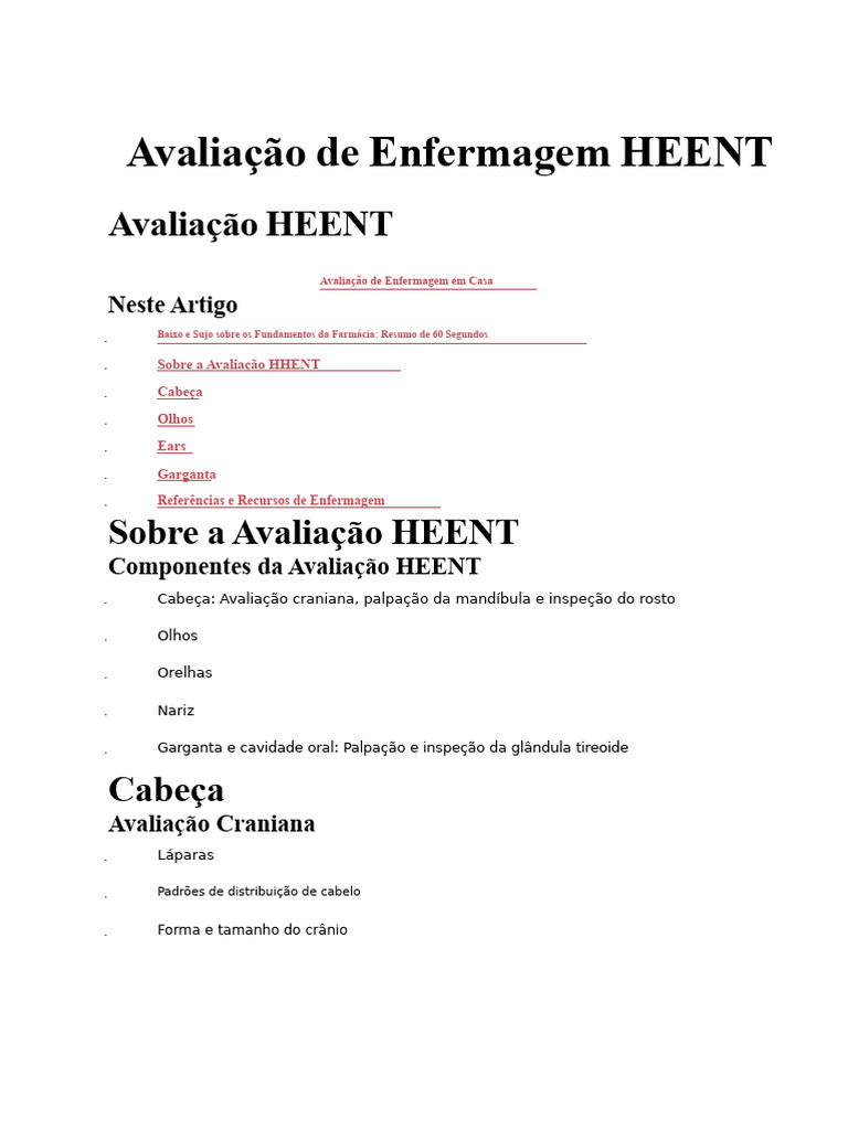 Avaliação de Enfermagem HEENT Detalhada | PDF | Orelha | Audição