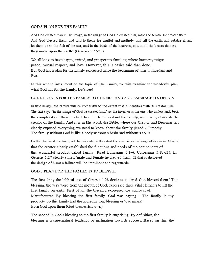 God's Plan For The Family | PDF | Image Of God | God