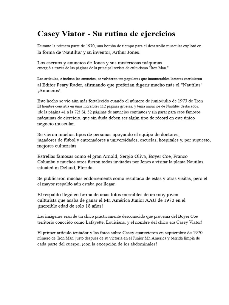 Rutina de Ejercicios de Casey Viator | PDF | Entrenamiento con pesas ...