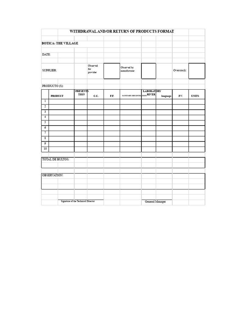 Product Withdrawal and Return Form | PDF