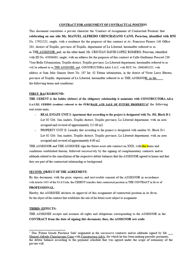 Contract for Assignment of Real Estate | PDF | Assignment (Law) | Mortgages