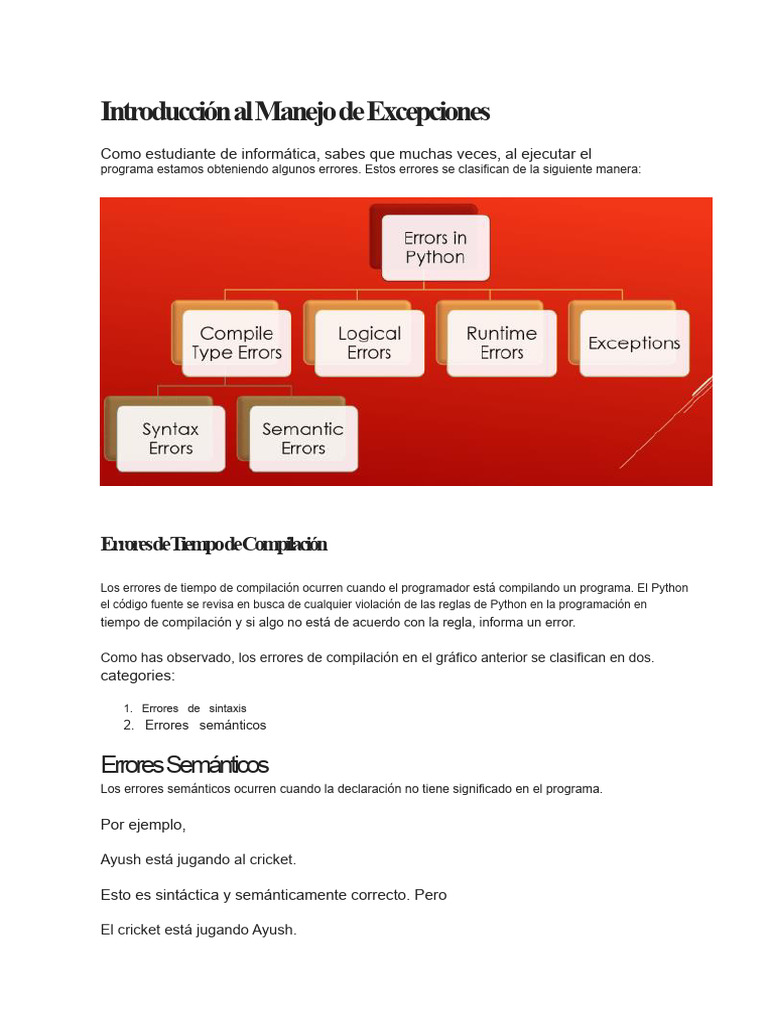 Introducción al Manejo de Excepciones en Python Clase 12 Ciencias de la Computación | PDF ...