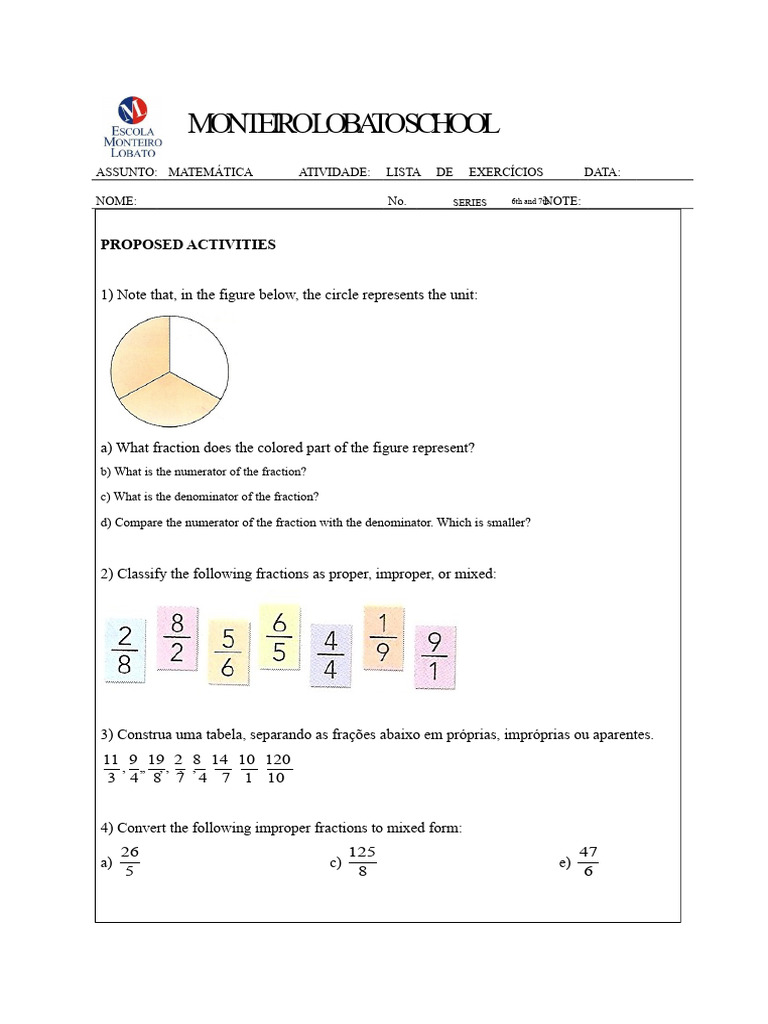 6th grade fraction exercise list | PDF | Mathematical Concepts | Algebra
