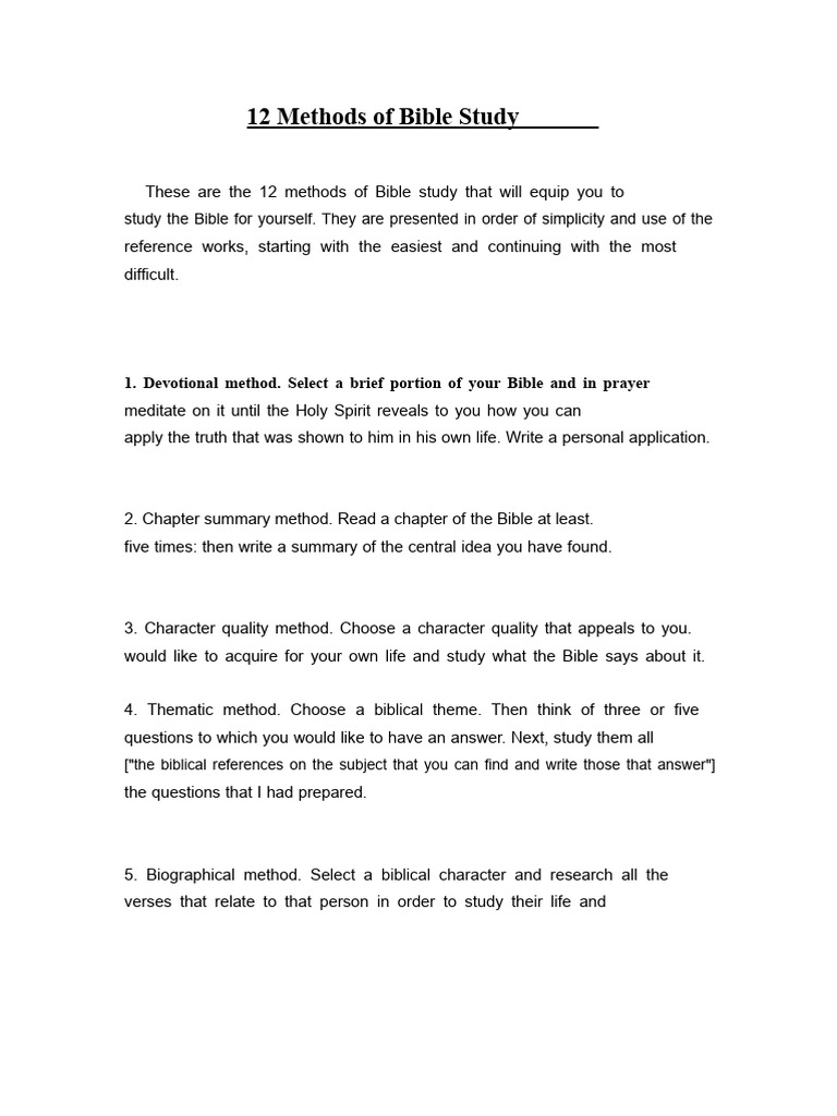 12 Methods of Bible Study | PDF | Bible | Chapters And Verses Of The Bible