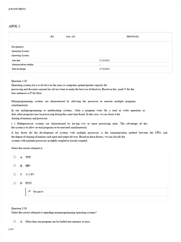 Apol 2 Operating Systems Uninter | PDF | Kernel (Operating System ...
