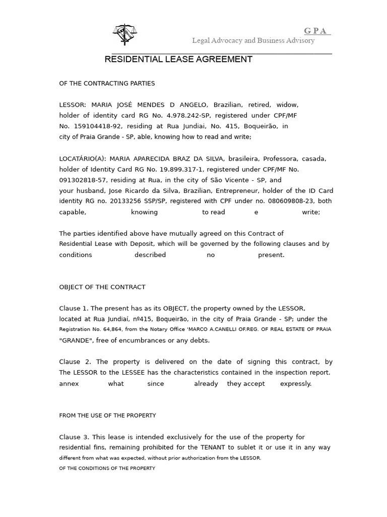 Residential Lease Agreement With Security Deposit | PDF | Lease ...