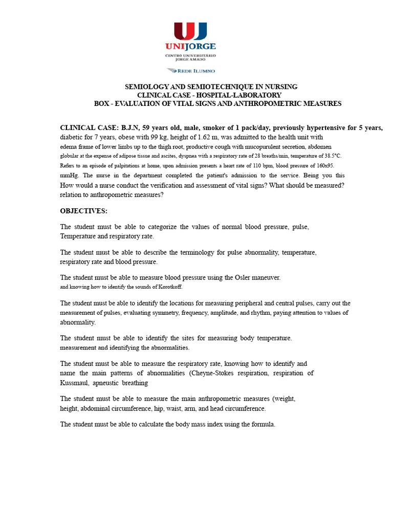 Clinical Case. Assessment of Vital Signs and Anthropometric ...