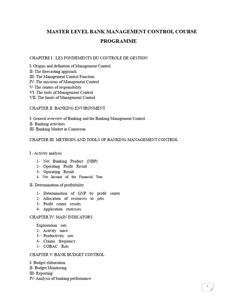 Banking Management Control Course Master Level | PDF | Budget | Banks