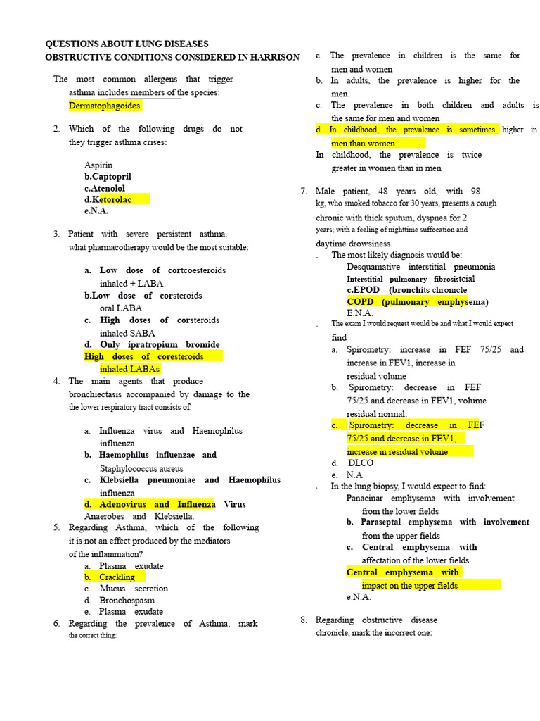 Questions about Asthma and Bronchiectasis1 | PDF | Chronic Obstructive ...
