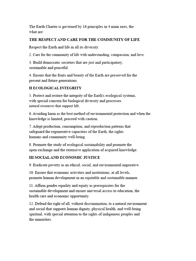 Earth Charter Principles Explained | PDF