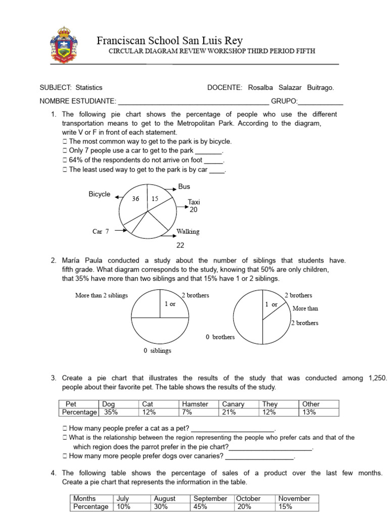 CIRCULAR DIAGRAMS WORKSHOP FIFTH GRADE 2019 docx (1) | PDF | Pie Chart