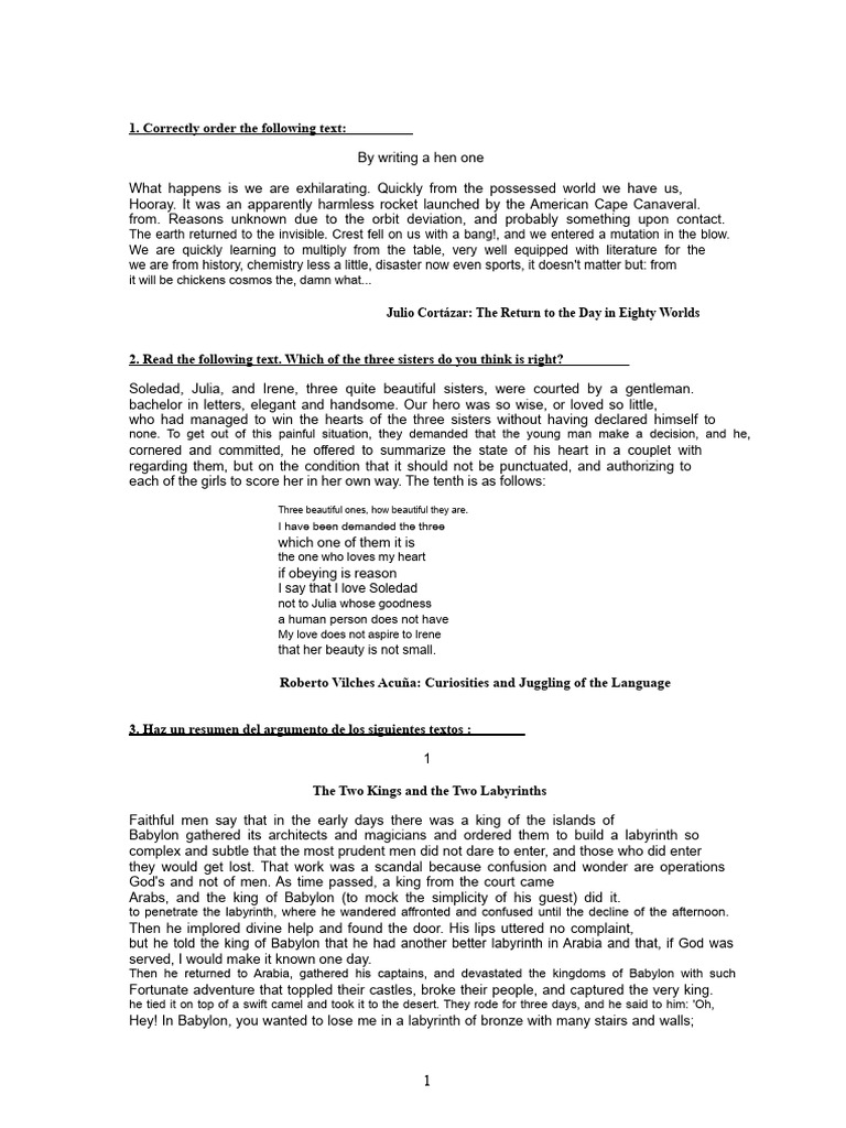 Analysis of Literary Texts Exercises | PDF