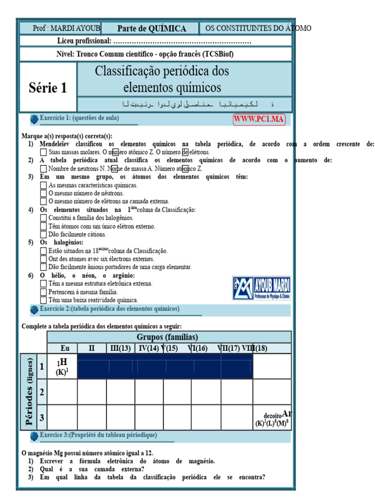 Constituientes do Átomo e Tabela Periódica | PDF | Tabela periódica ...