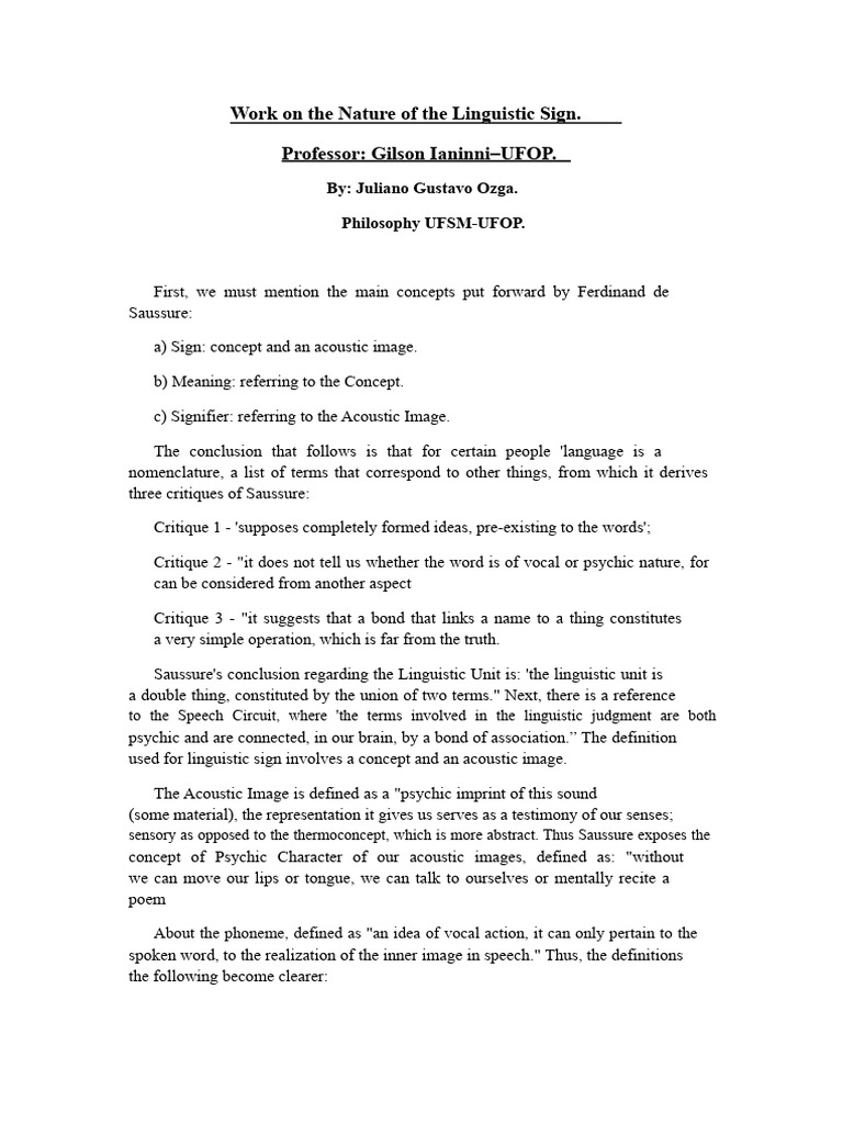 Saussure's Linguistic Sign Explained | PDF | Semiotics | Semantics