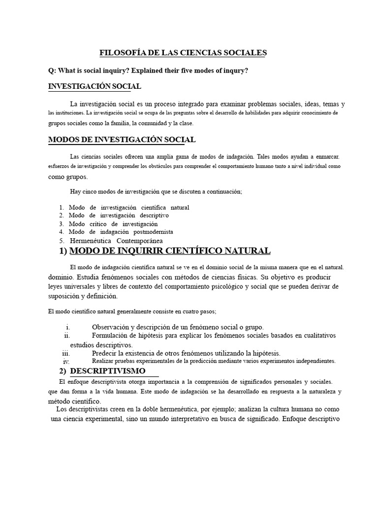Cinco Modos de Investigación Social | PDF | Science | Ciencias Sociales