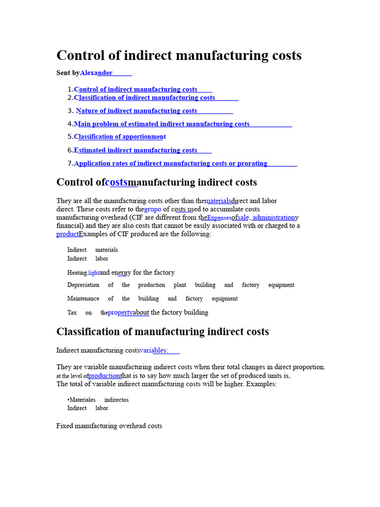 Control of Indirect Manufacturing Costs in The Industry | PDF | Cost ...