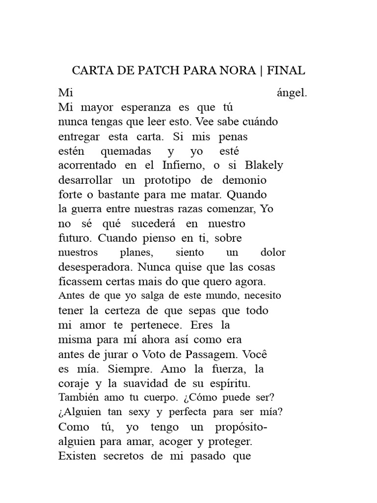 Carta de amor y sacrificio de Patch a Nora | PDF