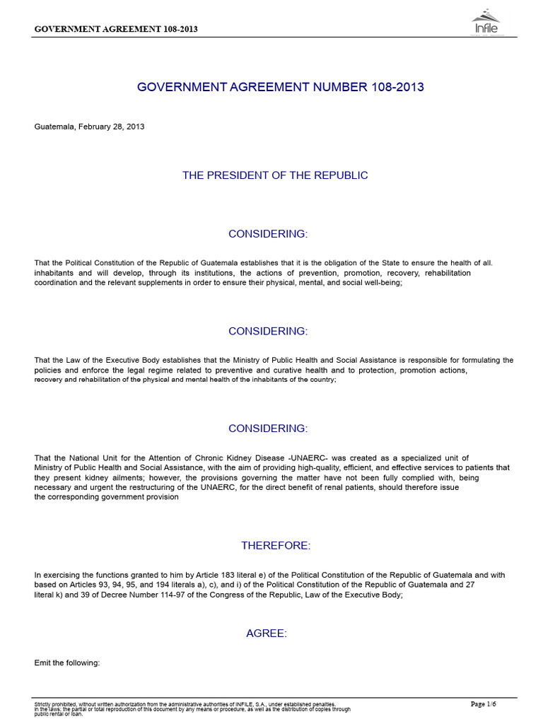 GOVERNMENT AGREEMENT UNAERC | PDF | Nephrology | Kidney