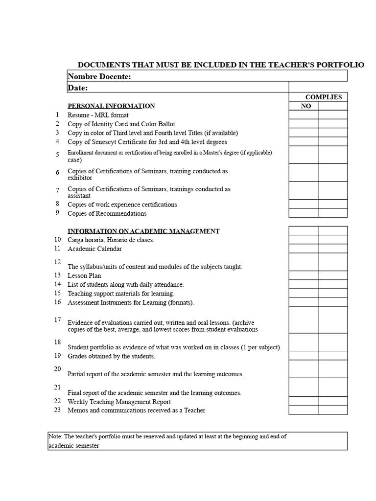 Essential Documents for Teacher Portfolio | PDF