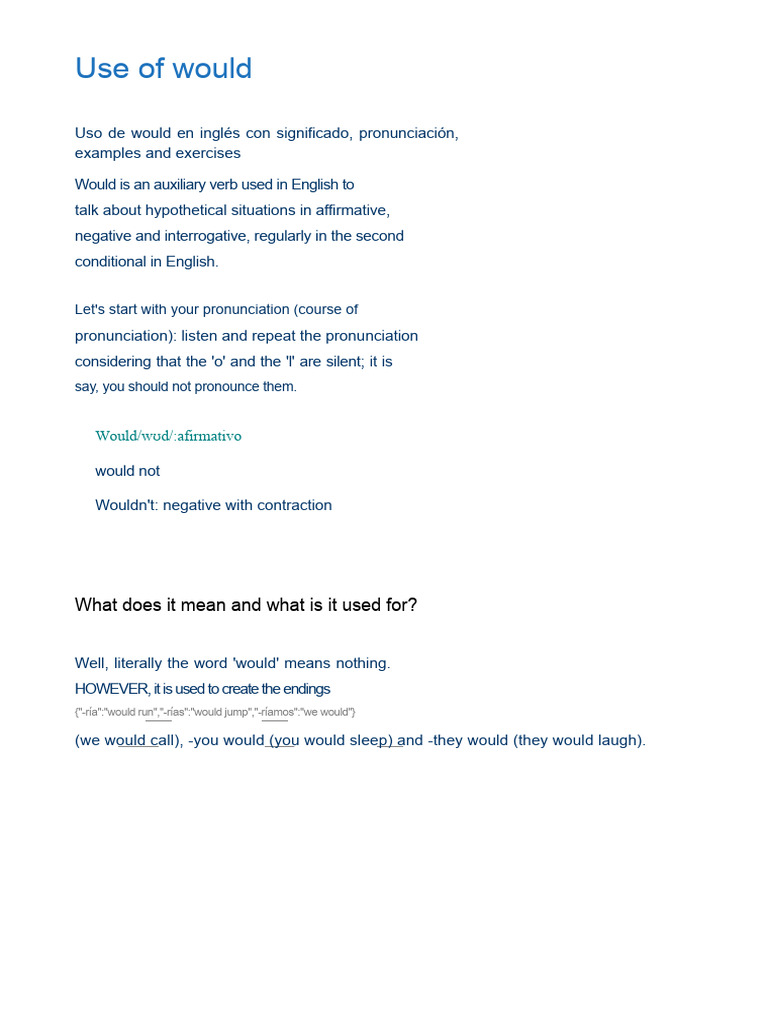Understanding "Would" in English Usage | PDF | Verb | English Language