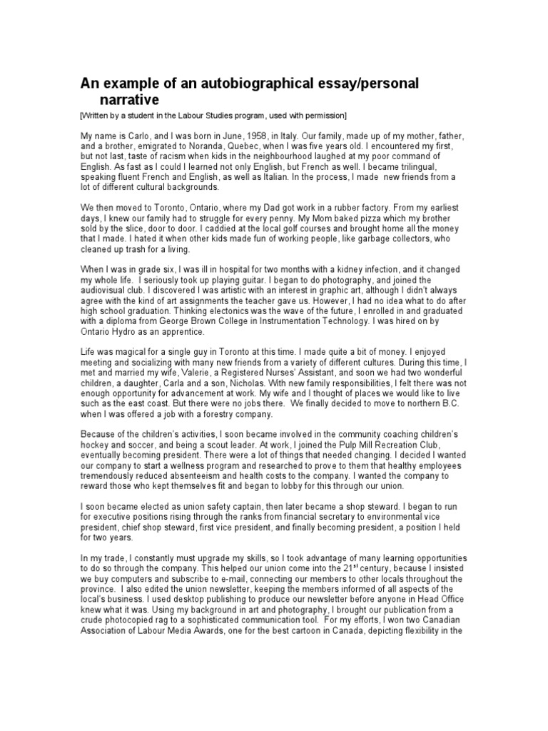 Autobiographical Essay of Carlo's Journey | PDF | Social Science ...