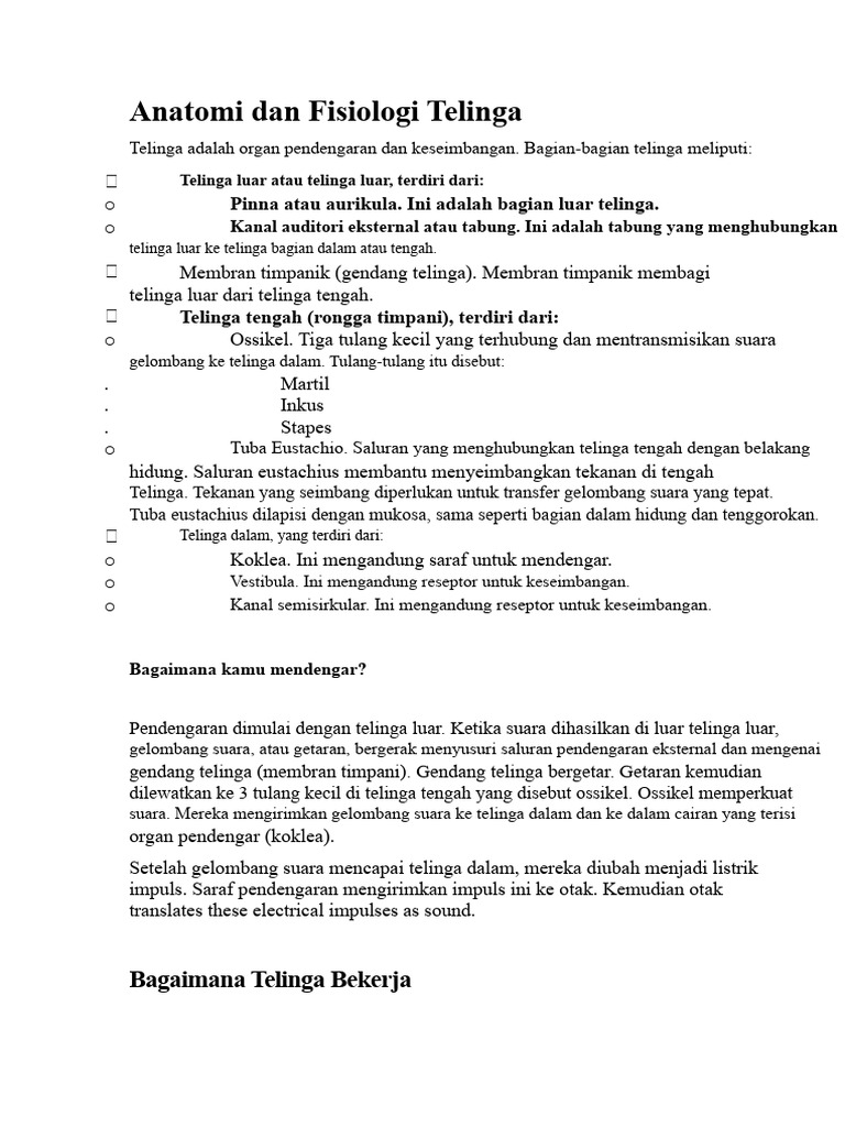 Anatomi Telinga: Fungsi dan Proses Pendengaran | PDF