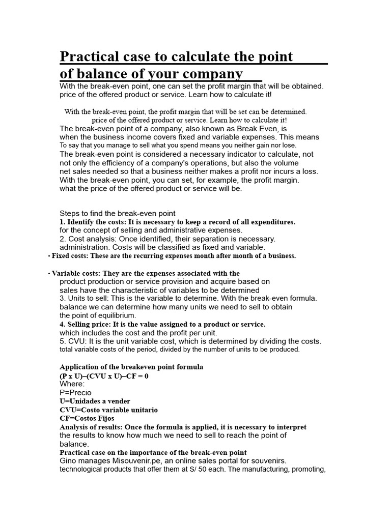 Practical Case To Calculate The Break-Even Point of Your Company | PDF ...