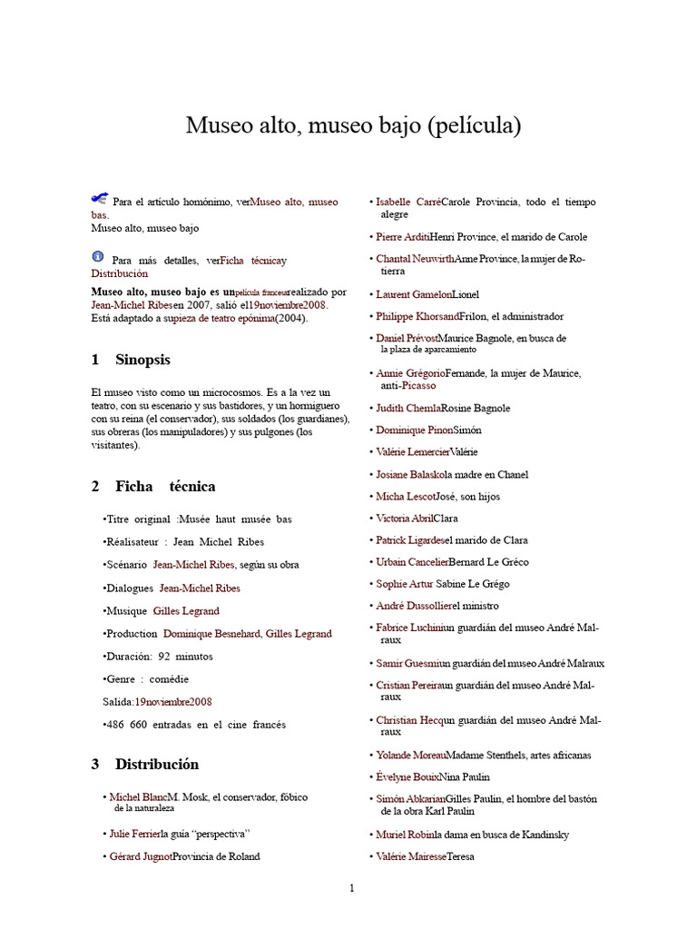 Museo Alto, Museo Bajo: Sinopsis y Reparto | PDF