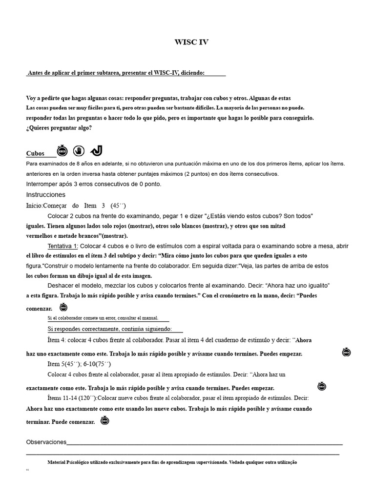 Instrucciones para Aplicar WISC-IV | PDF