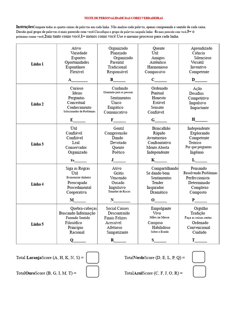 Teste de Personalidade das Cores | PDF | Emoções | Cor