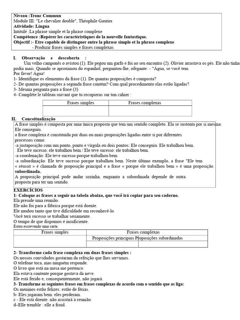 A FRASE SIMPLES E COMPLEXAS | PDF