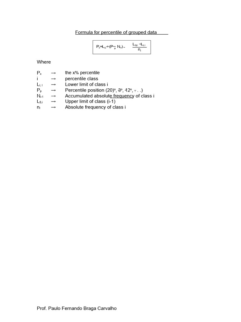 Formula For Percentile of Grouped Data | PDF