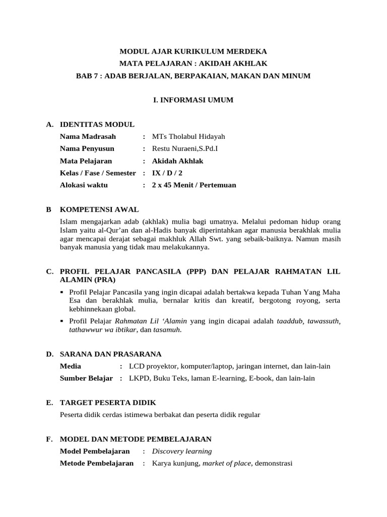 Adab Berjalan, Berpakaian, Makan Menurut Islam | PDF