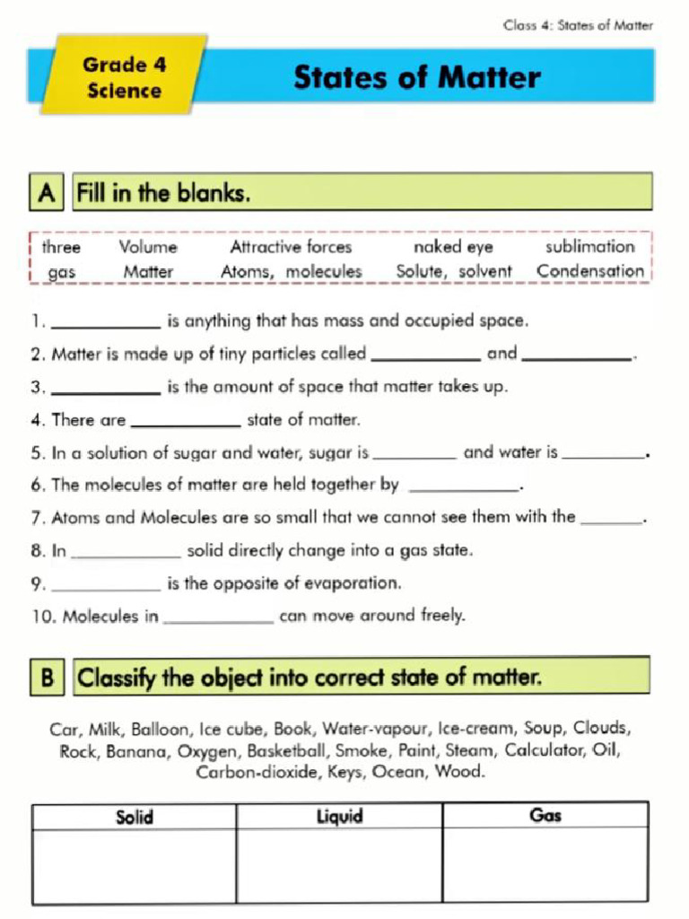 State of Matter Grade 4 | PDF