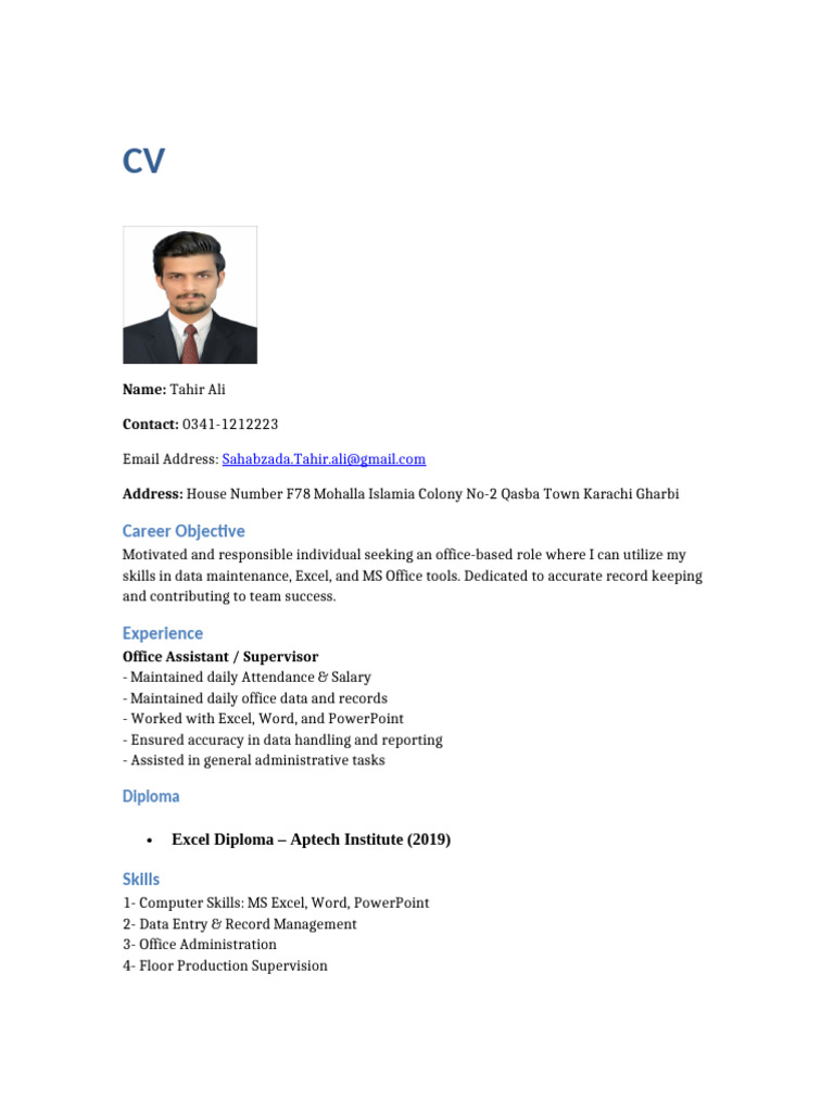 CV Tahir Ali | PDF