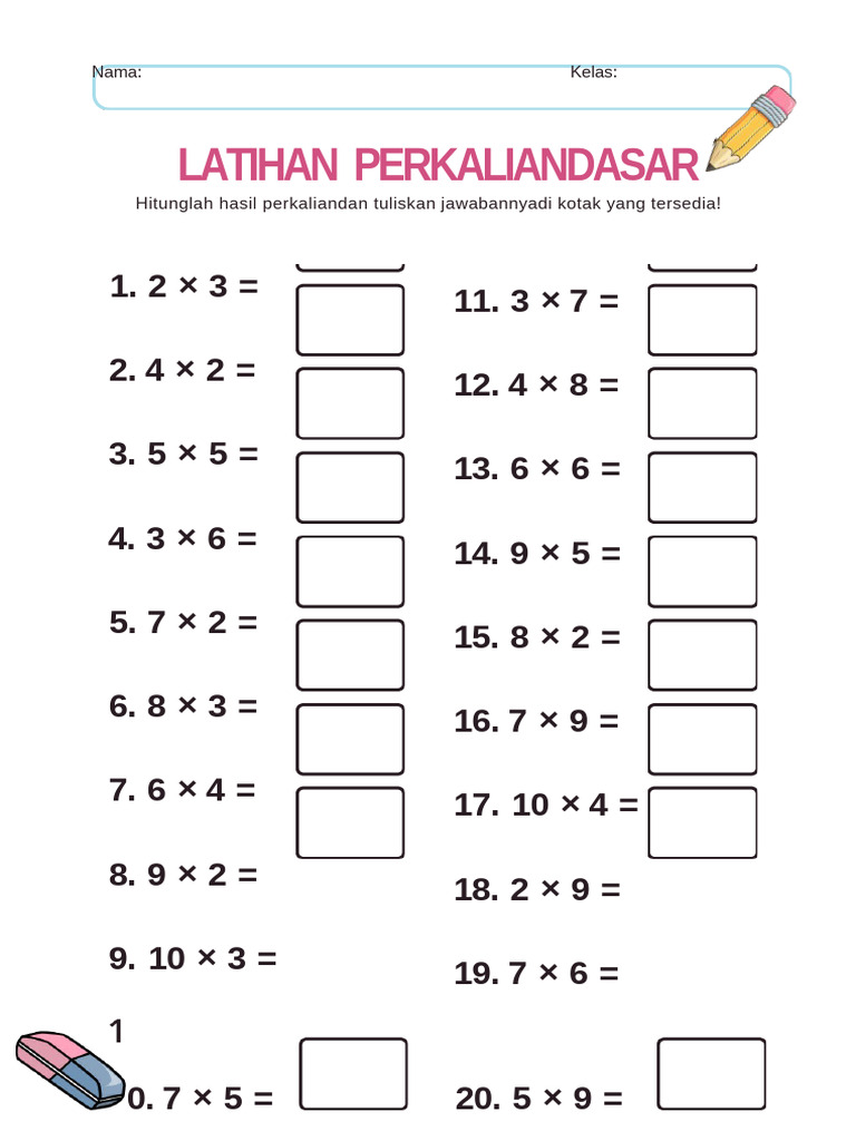 Latihan Perkalian Dasar Lembar Kerja Biru Dan Putih Ilustrasi ...