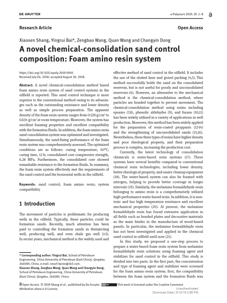Foam Amino Resin for Sand Control | PDF | Foam | Sodium Dodecyl Sulfate