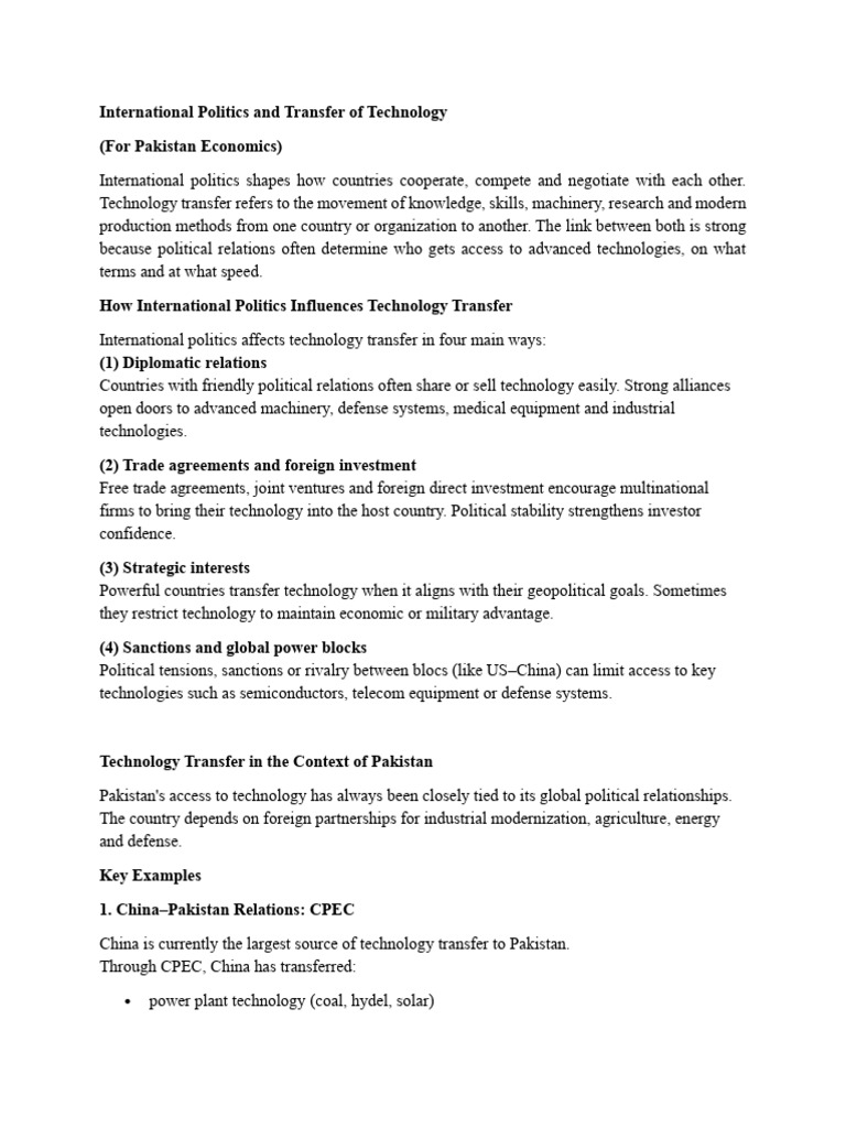 International Politics and Transfer of Technology | PDF | Pakistan ...