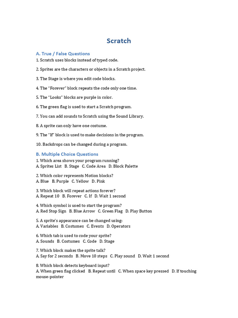 Scratch Beginner Questions | PDF