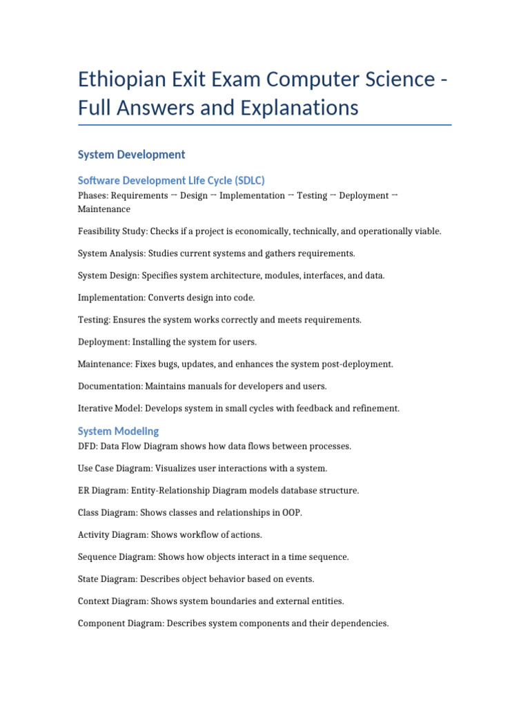 Ethiopian Computer Science Exam Guide | PDF | Databases | Computer Network