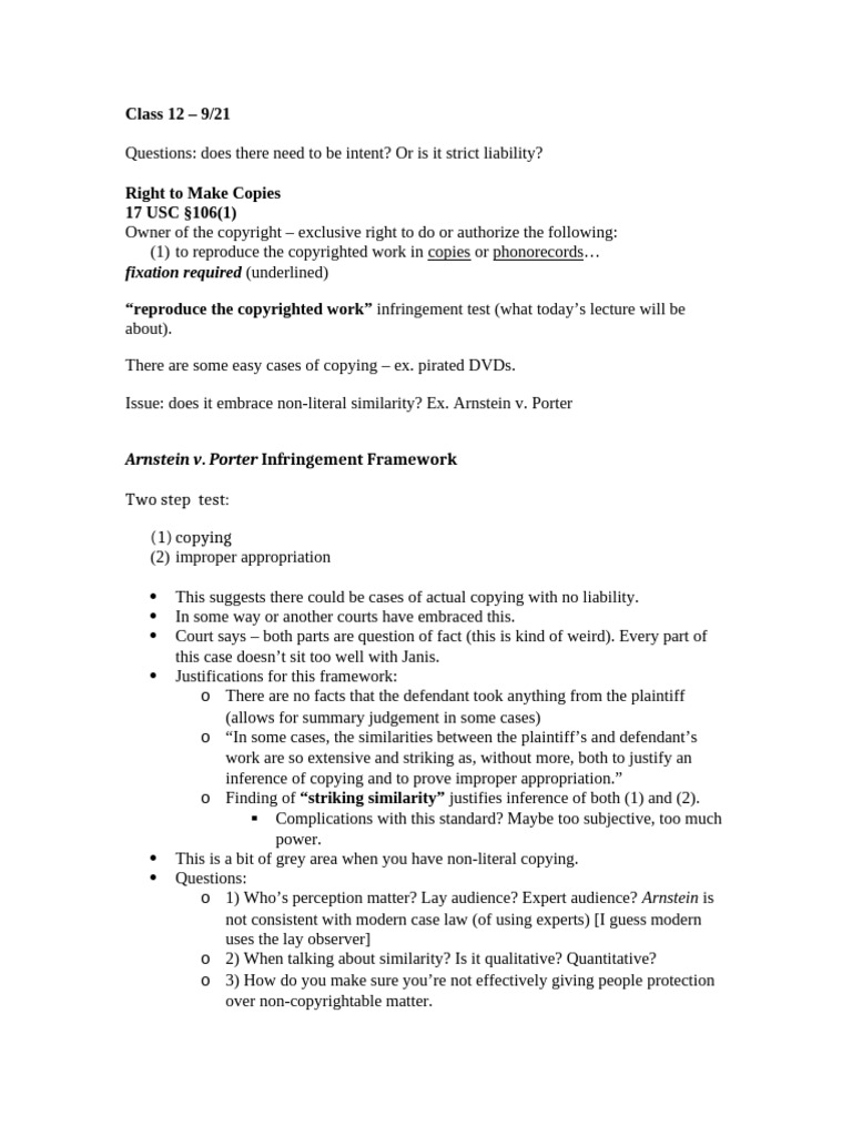 IP Survey Notes 9-21 | PDF | Substantial Similarity