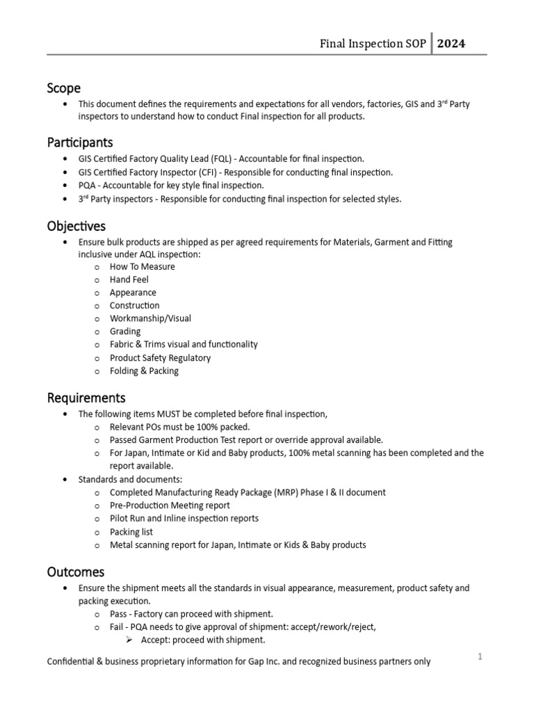 SOP04 Final Inspection SOP - Sep 2024 | PDF