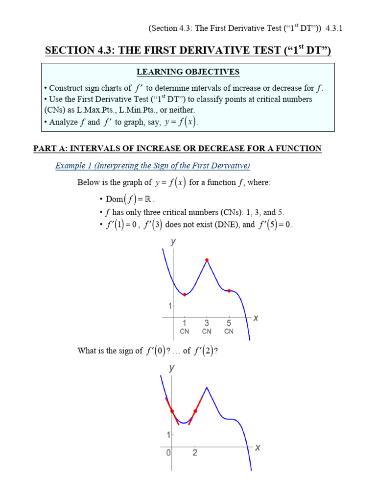 First Derivative Test Explained | PDF | Derivative | Zero Of A Function