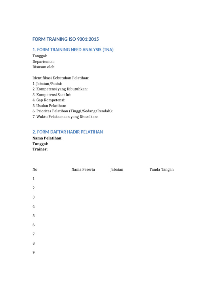 Form Training ISO | PDF