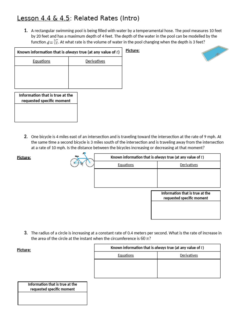 Related Rates Problems and Solutions | PDF | Circle | Pi